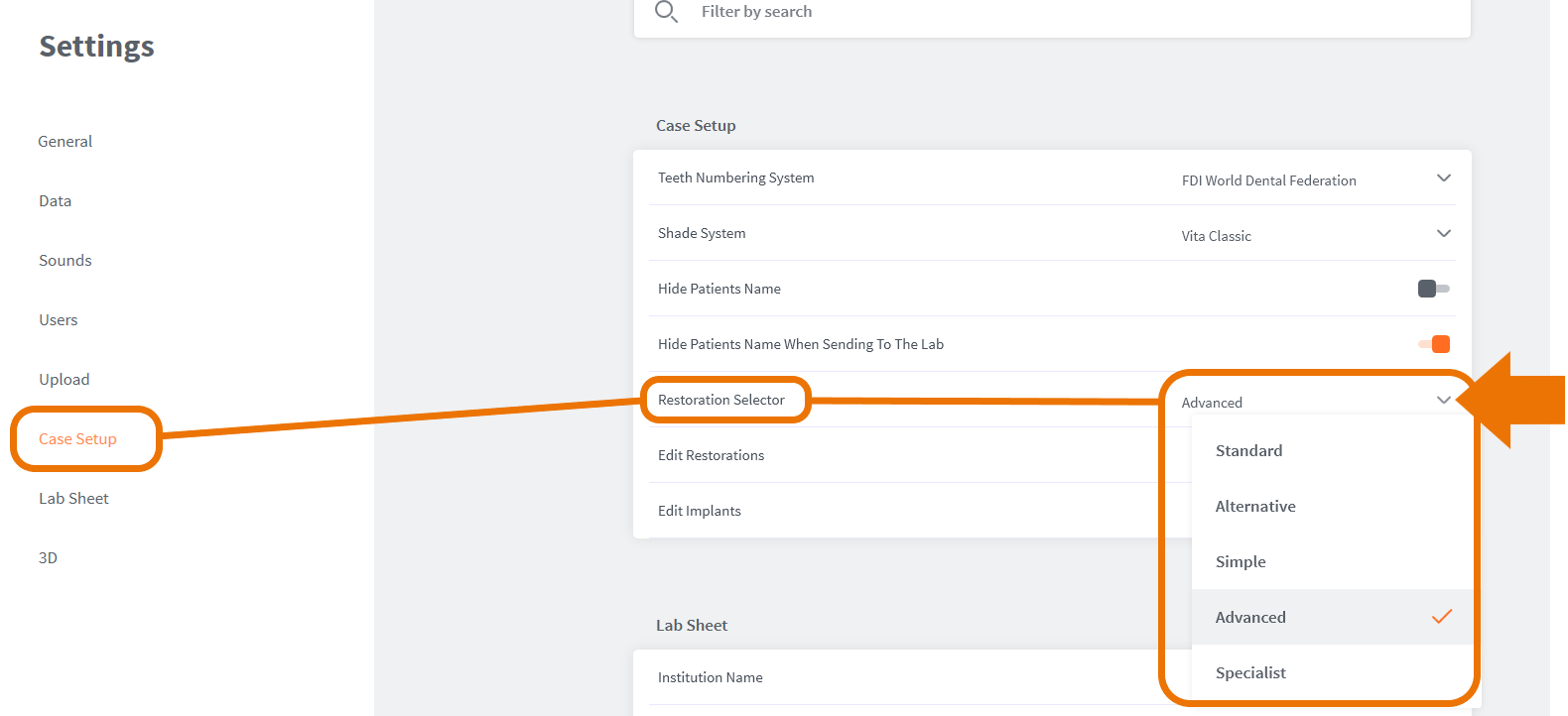 Casesetup settings - Ajuda Online 3DISC