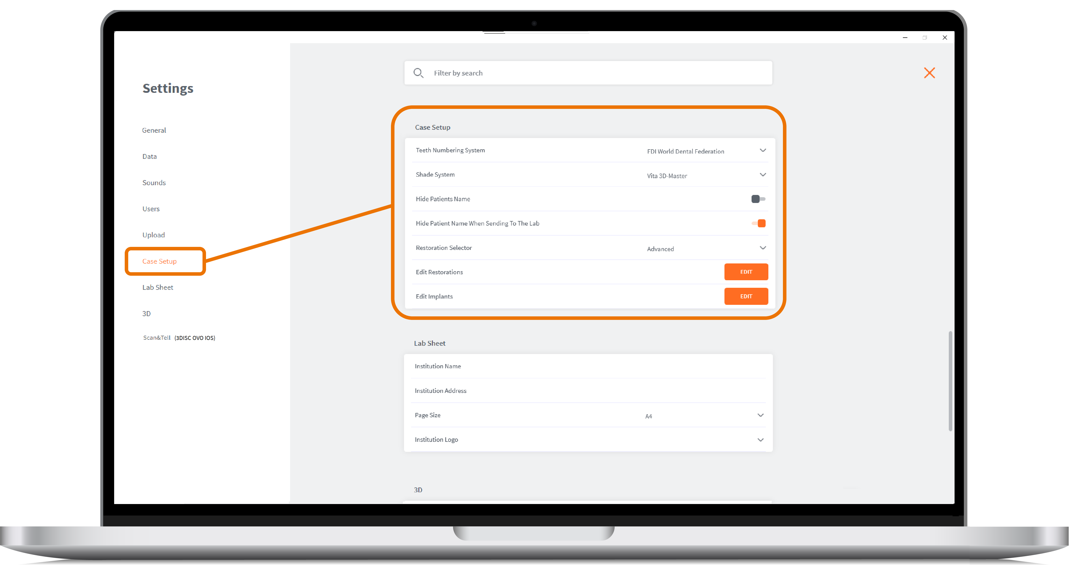 Casesetup settings - Ajuda Online 3DISC