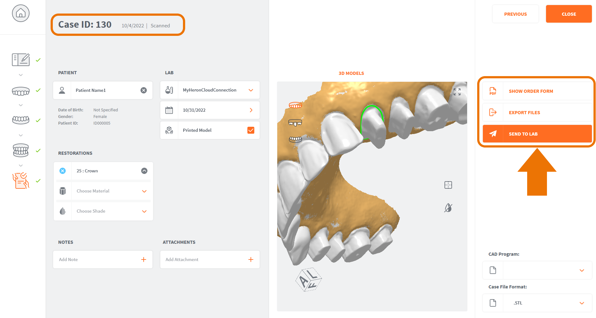 Sending an Order to a Lab - 3DISC Online Help